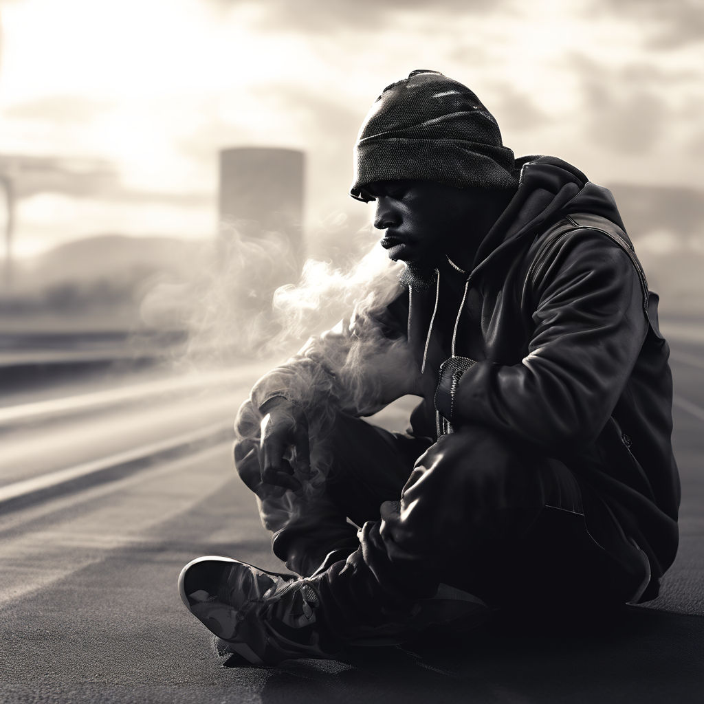 Black and white octane render of a rapper engrossed in a smo... by n4ko ...