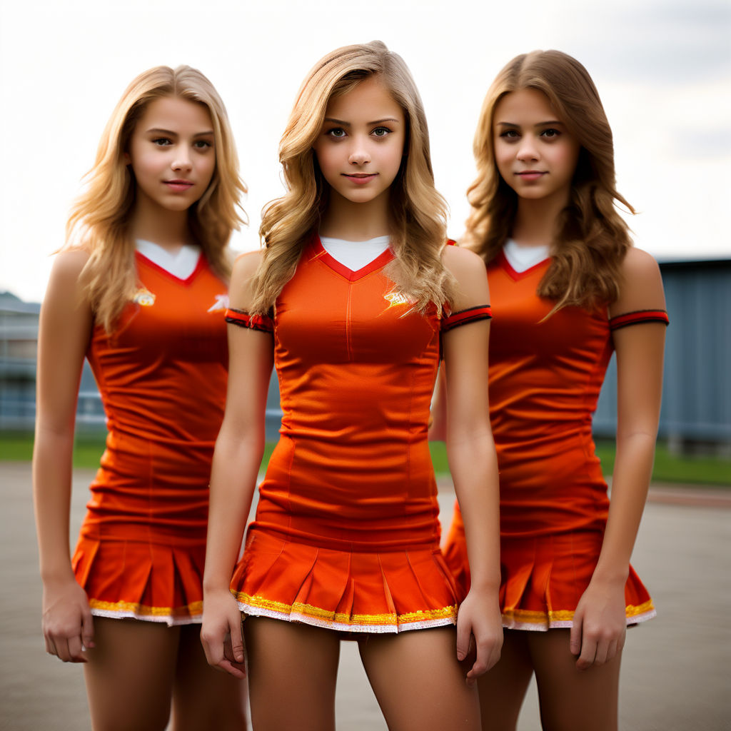 Four 16 year old cheerleader girls in short dress by Andrzej Fryca ...