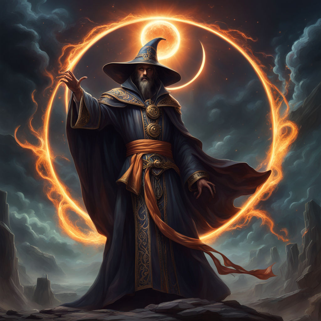 Depict a scene of a powerful warlock harnessing the energy o... by Md ...