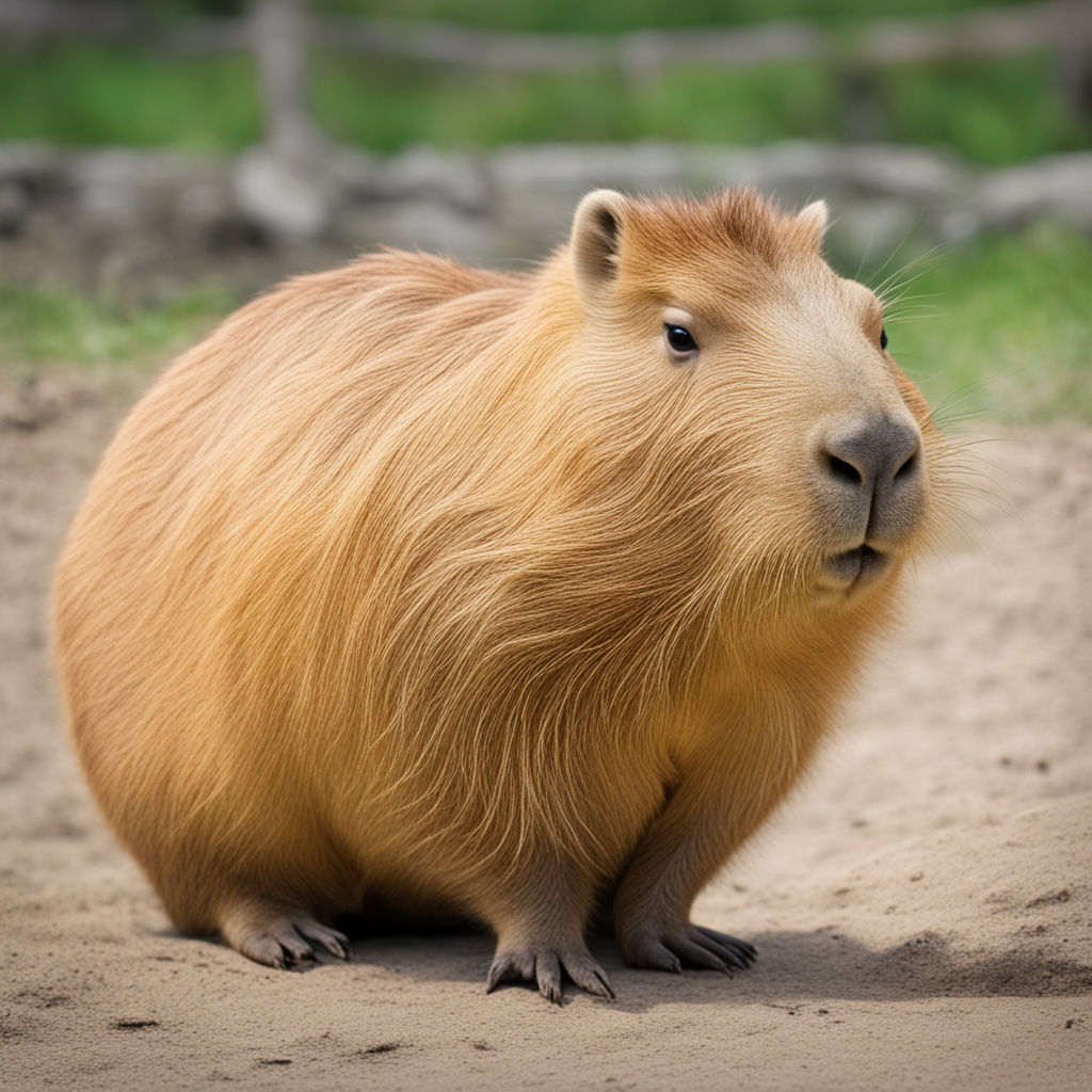 Make a picture of a very cute and fat capybara by Iqbal Kurniawan ...
