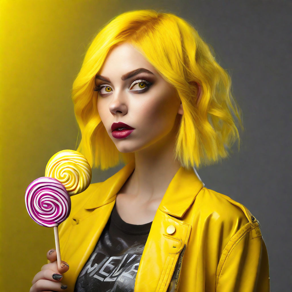 Portrait of beautiful girl with bright yellow saturated hair... by ...