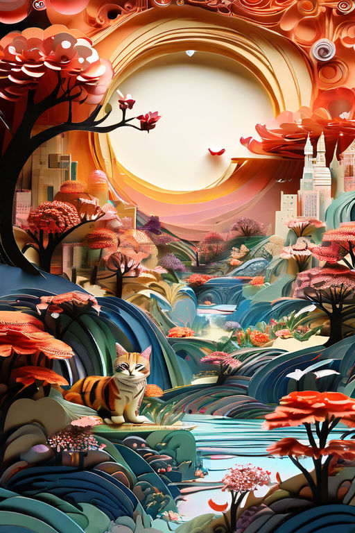 Illustrate a whimsical world crafted entirely from paper by mykolar ...