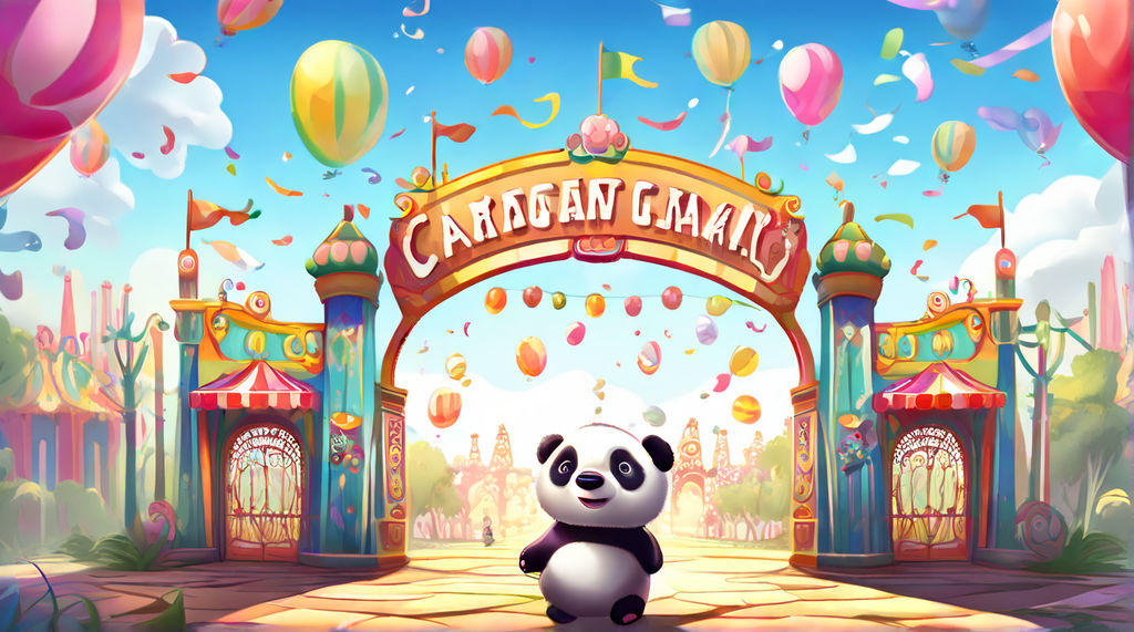 Illustration capturing a panda-themed circus gate at an amus... by ...