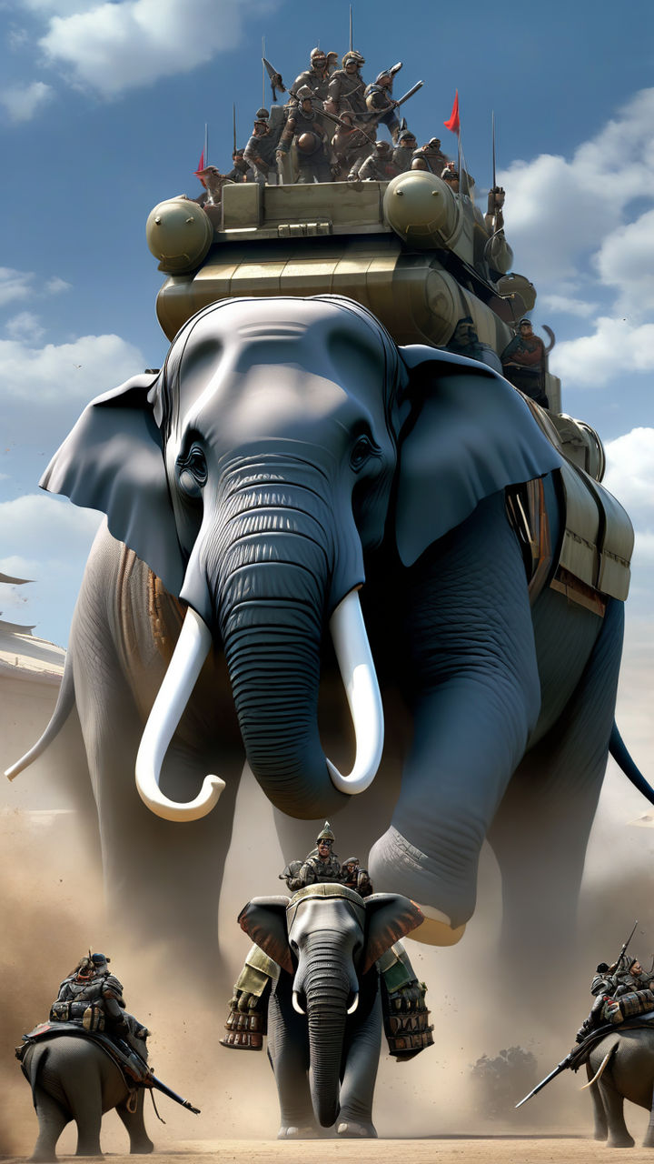 Create a detailed and cinematic image of Elephant as a Tank:... by ...