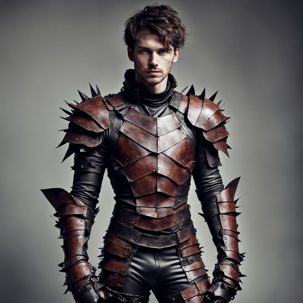 A guy wearing a fitting catsuit and leather armor made of di... by ...