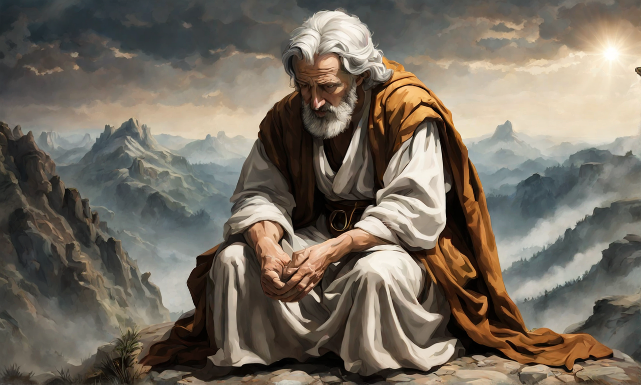 Abraham praying to God kneeling on the mountain by Daso Mkt - Playground