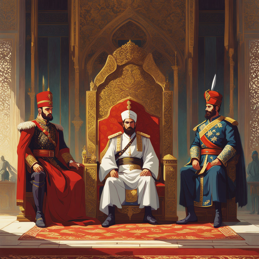 Ottoman sultan sitting on a throne protected by two soldiers... by ully ...