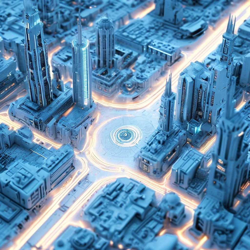 Bird's eye view of a map of a sci fi massive city by Bubinochi - Playground