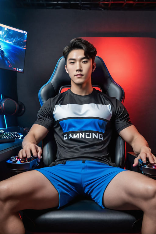 A handsome muscular male teen Korean pro gamer by Soft High - Playground
