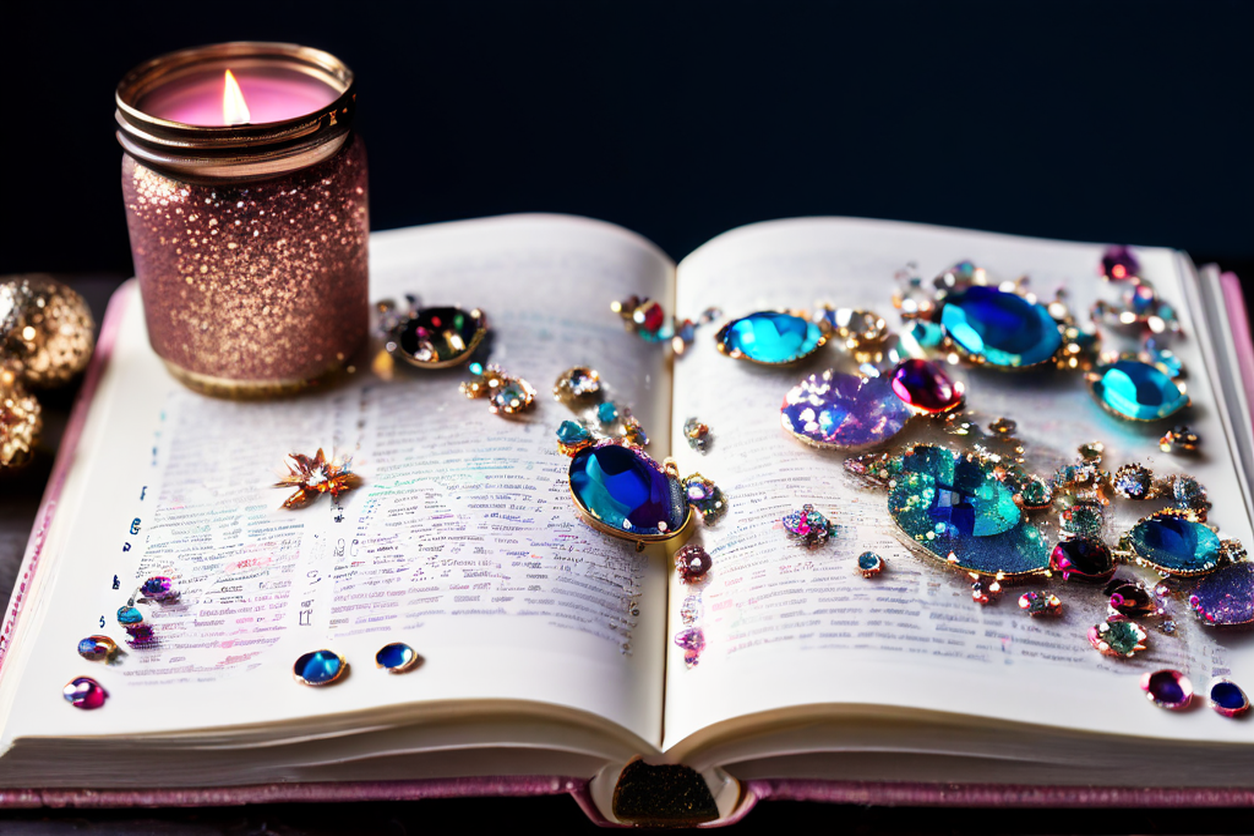 A top-down view of an open journal featuring sturdy boards e... by ...