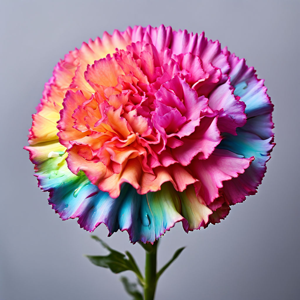 ""A rainbow carnation with ruffled petals." by Ayan Ansari - Playground
