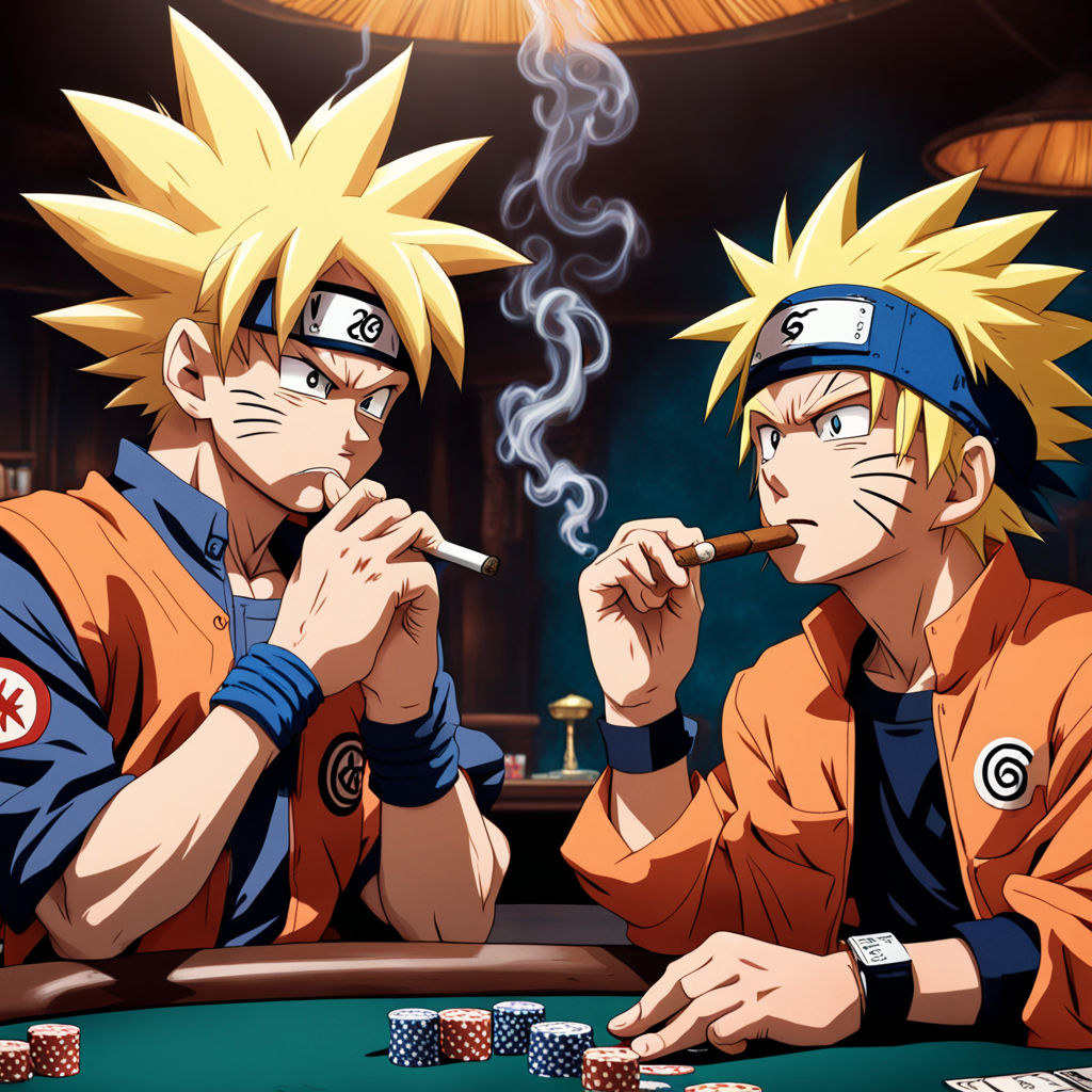 Goku and Naruto smoking a cuban cigar on the poker table by Terra ...