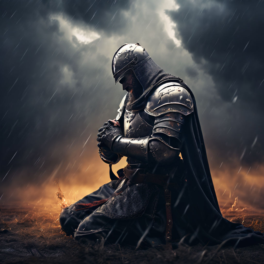 A knight calm and praying in the midst of a storm by Martohom Gorat ...