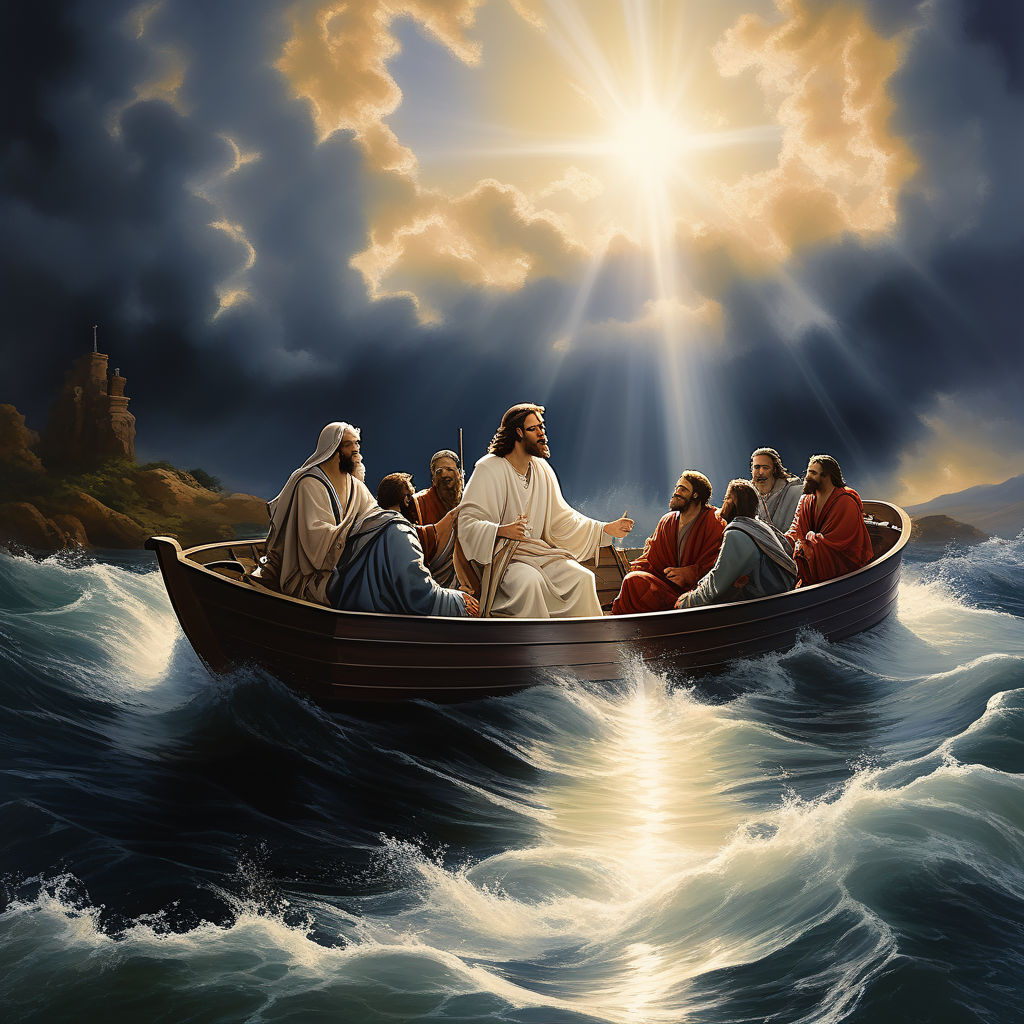 Jesus in the boat with apostles by Mikolaj Lankamer - Playground