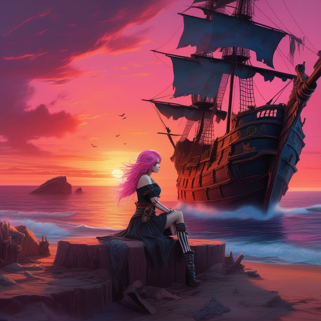 A Skeleton Pirate Girl With Pink Hair And In Ragged Pirate C By Epie Ryuzaki Playground
