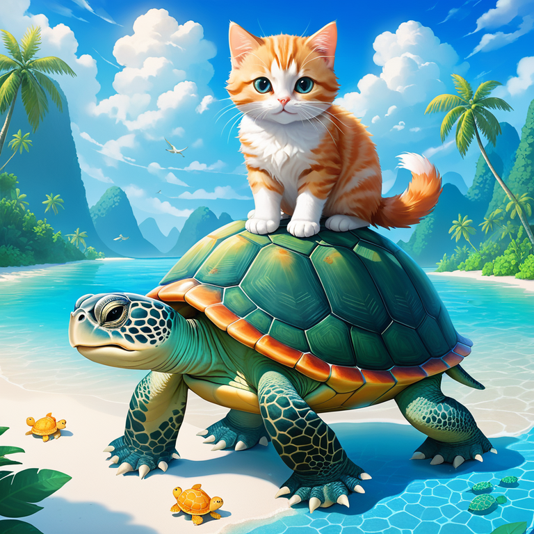 A cat sits on the back of a turtle by Ingrid Michalke - Playground