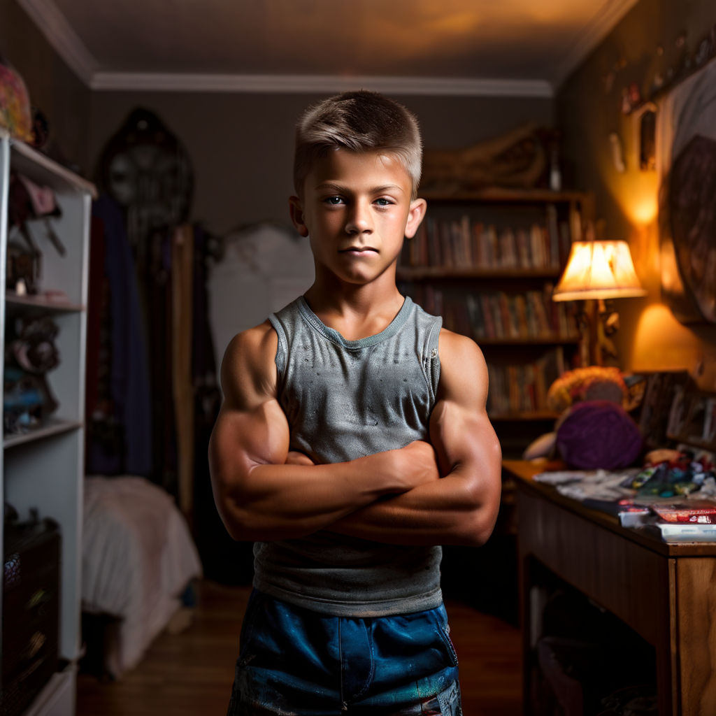 13 year old boy flexing pro Bodybuilder like Muscles in his ... by Tom ...
