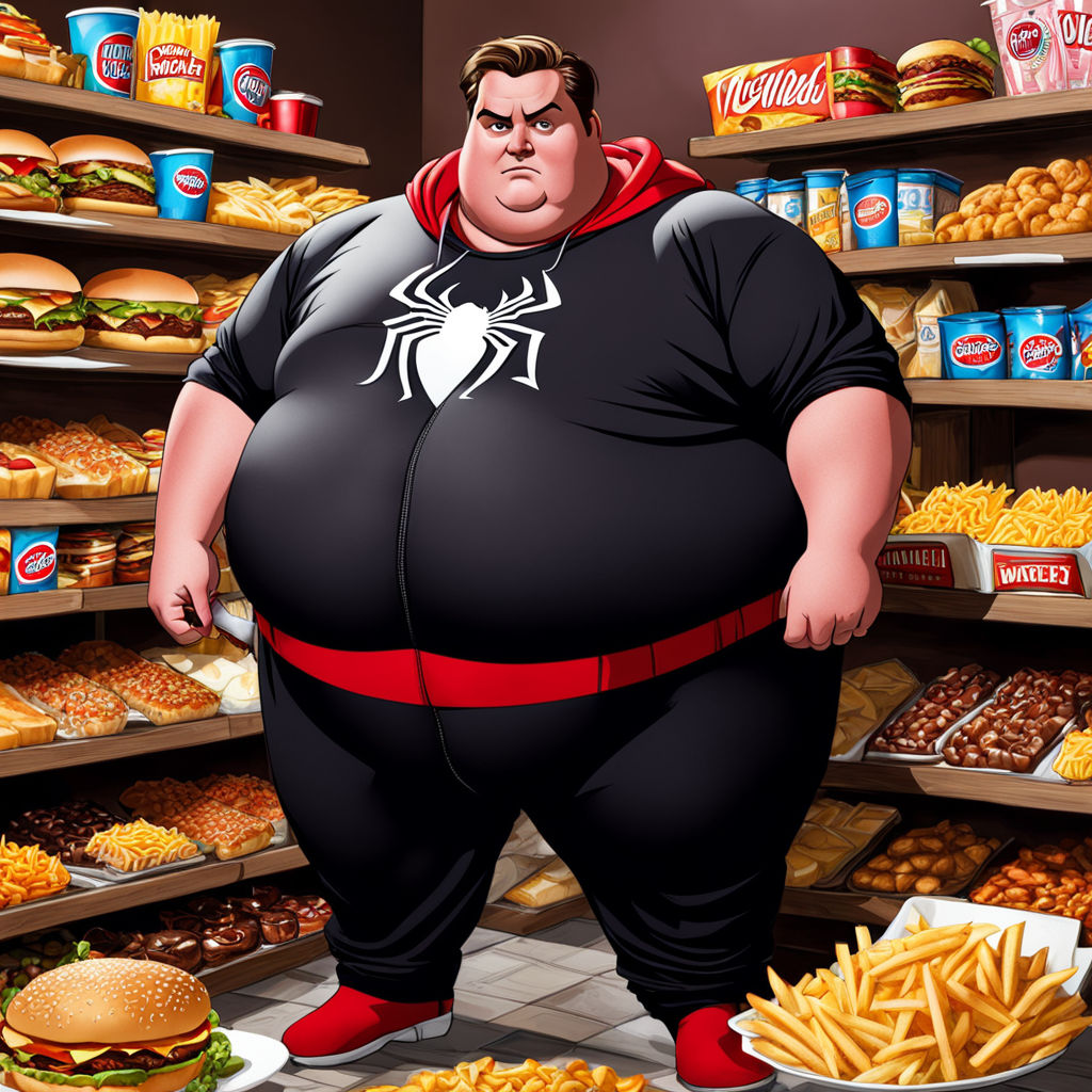 Enormous obese fat Spiderman wearing baggy black sweat suit.... by ...