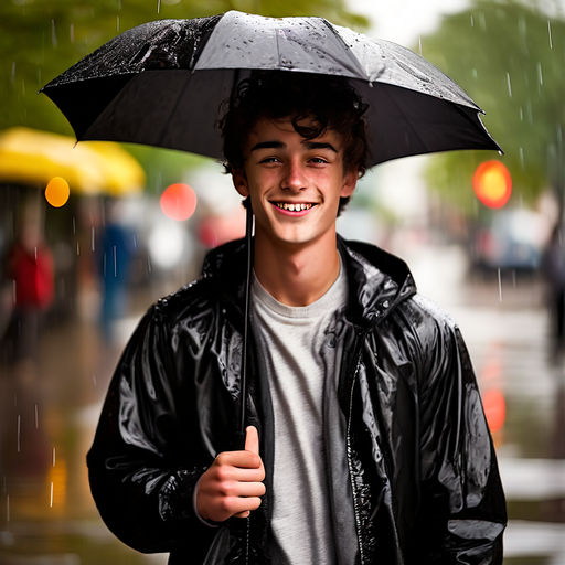 Candid umbrella rain happy UK teen guy vibes by Trio Saputra - Playground