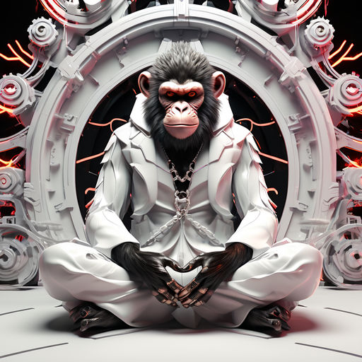 An insane evil monkey in a meditating stance. Glowing white ... by ...