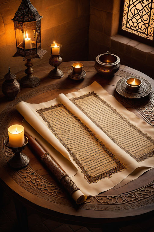 Medieval Arabic setting featuring a curled parchment scroll ... by Ali ...