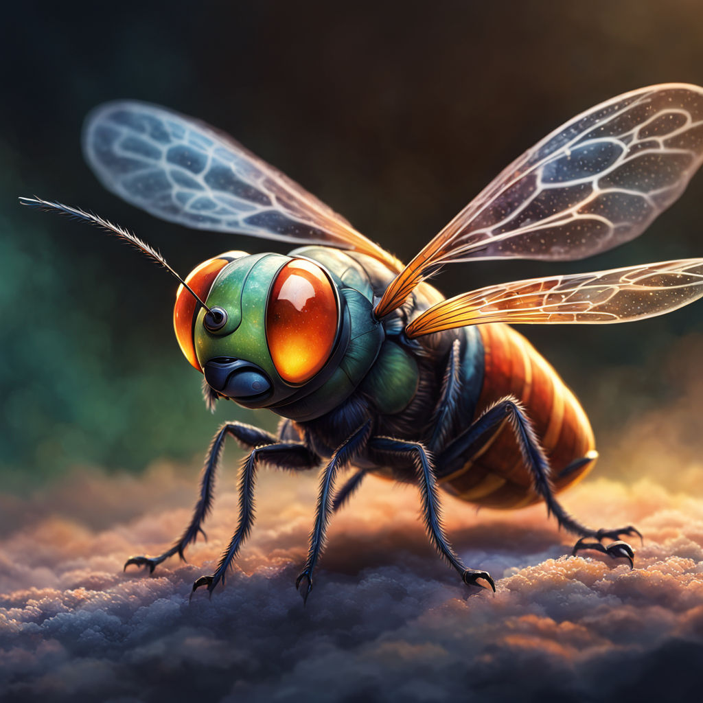Create a realistic illustration of a cute firefly with very ... by ...