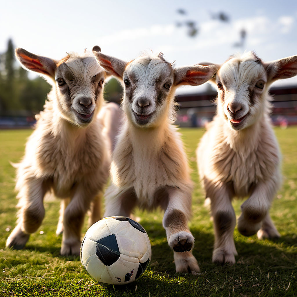 A group of baby goats celebrating winning a game of soccer by Adam ...