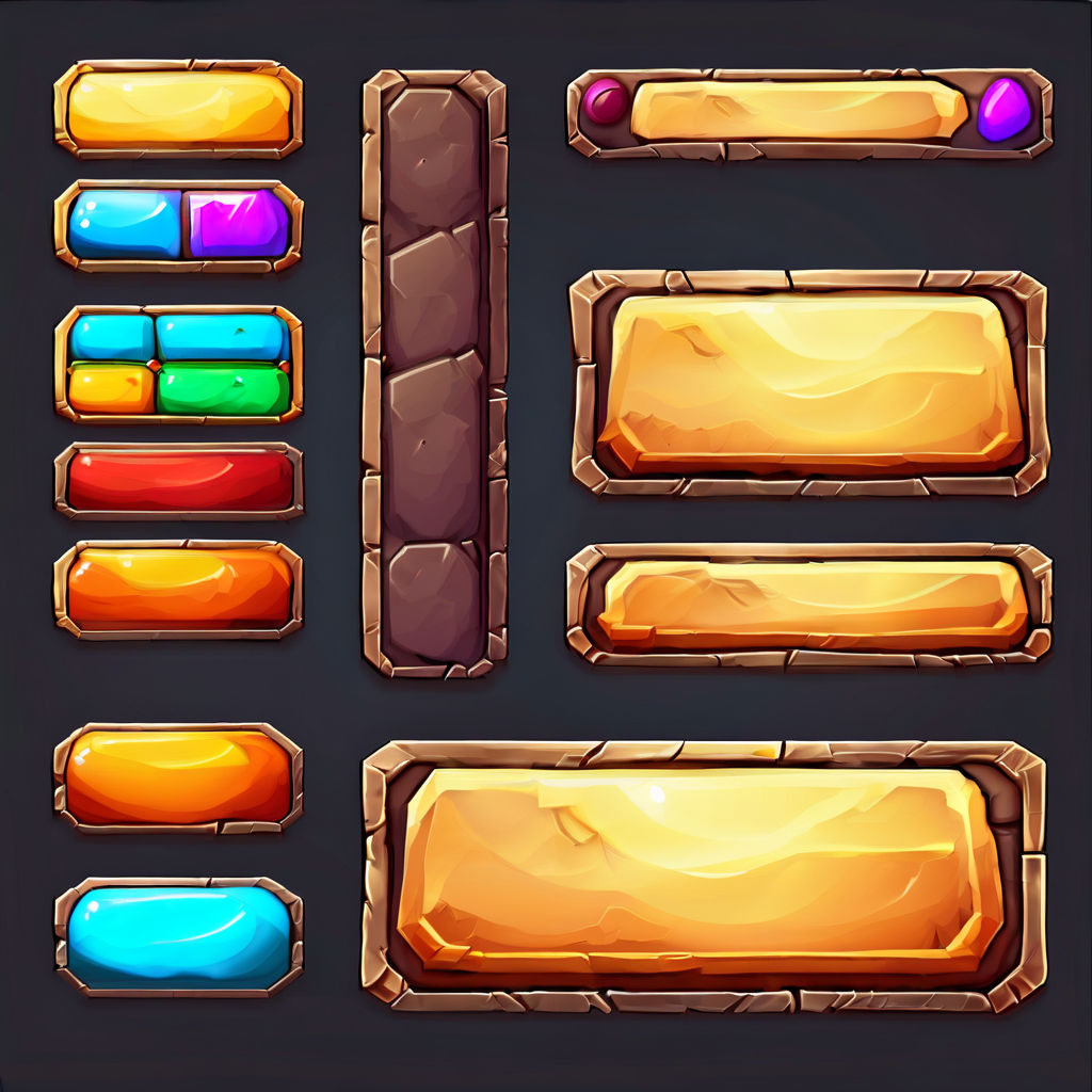 Set of panel with rectangular buttons for the menu of 2D gam... by ...