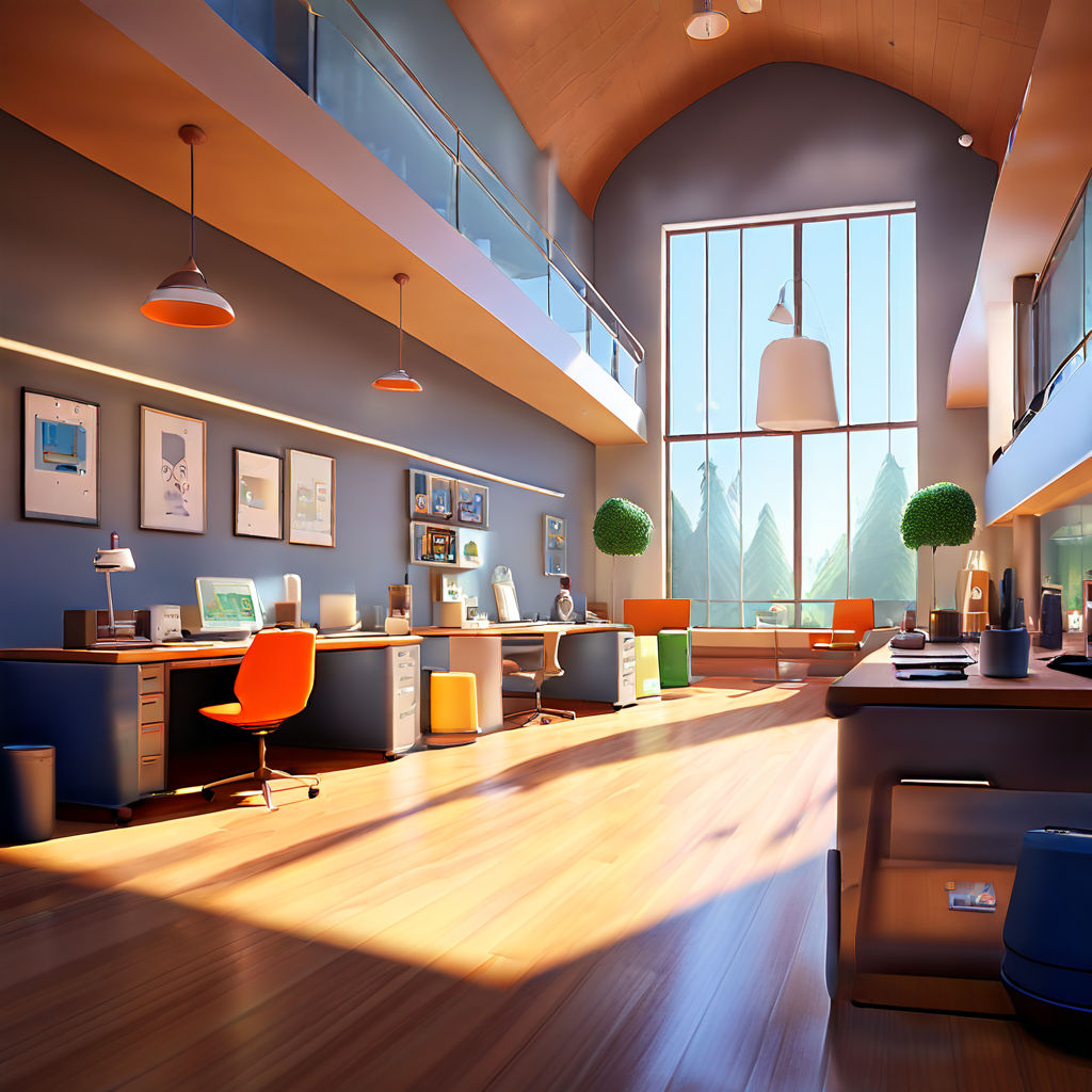 Modern office hall in Pixar style without any office desk by ZAID JAWED ...