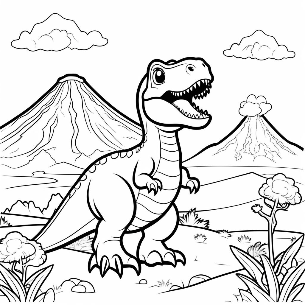 Black and white coloring page of a simple baby cartoon Tyran... by ...