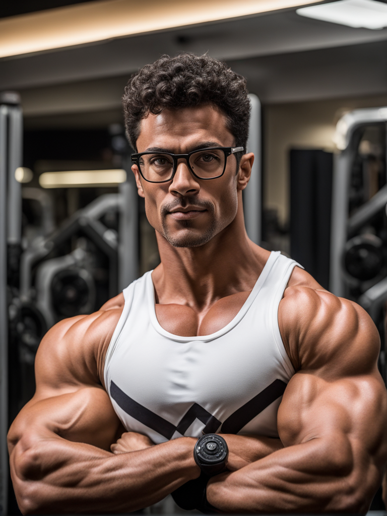 A bodybuilder poses in front of a mirror by GingerBredMan1989 - Playground