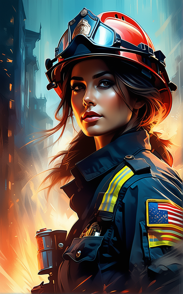 Vector illustration of a firefighter woman in action by K. Ingrid ...