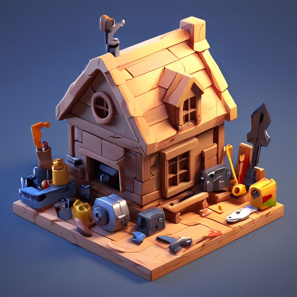 Icon-4k-child-builder-house-made-of-tools-hammer-saw-drill-j... by ...