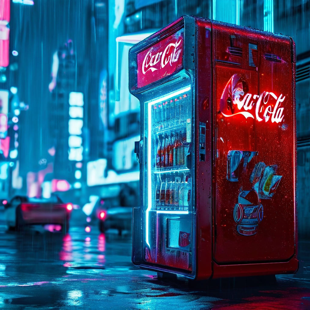 Coca Cola ad featuring a sleek futuristic vending machine wi... by Ana ...