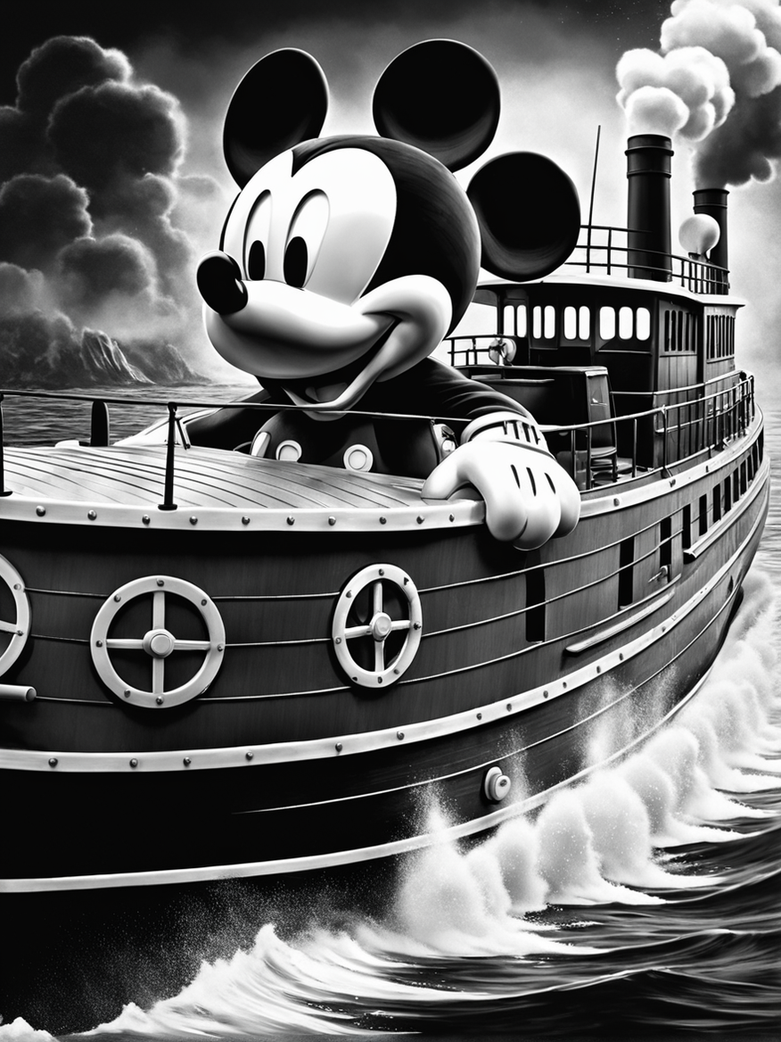 An ultra-realistic illustration of Mickey Mouse as Steamboat... by ...