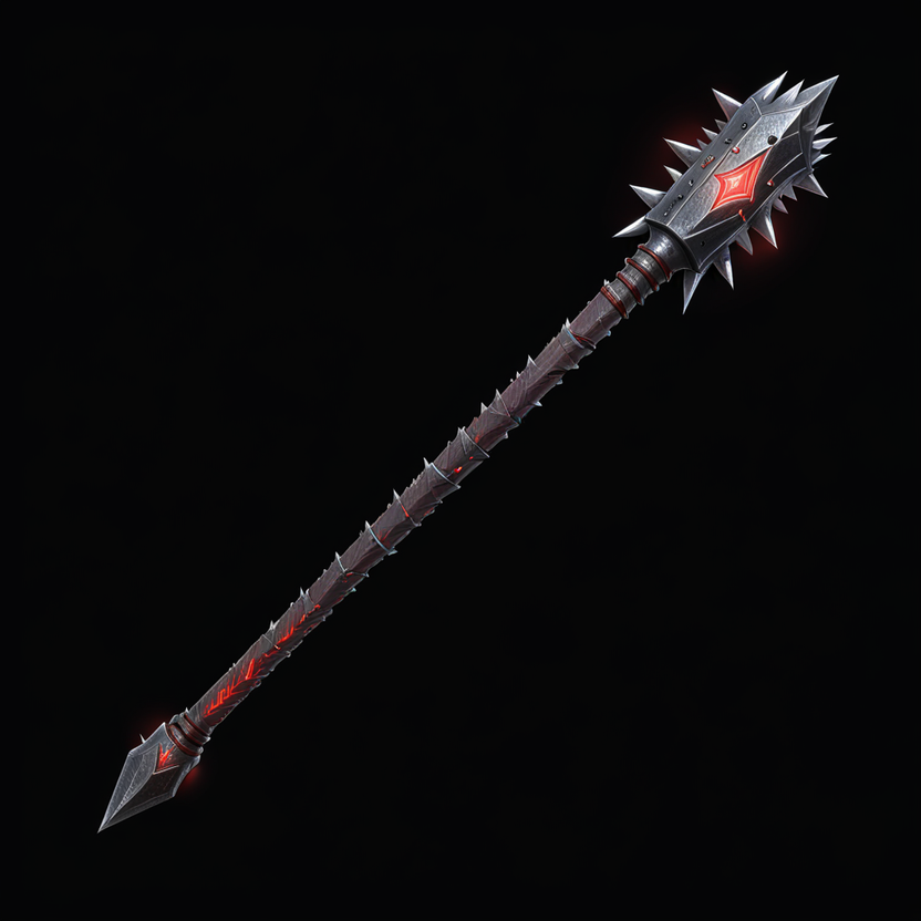 An two-handed spiked steel club with red glowing power runes by Bruno ...