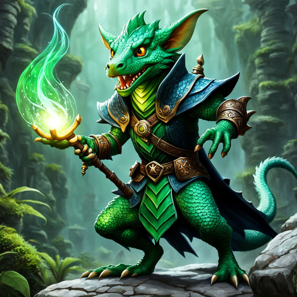 Fantasy Kobold sorcerer with green scales casting a spell by Gavin M ...