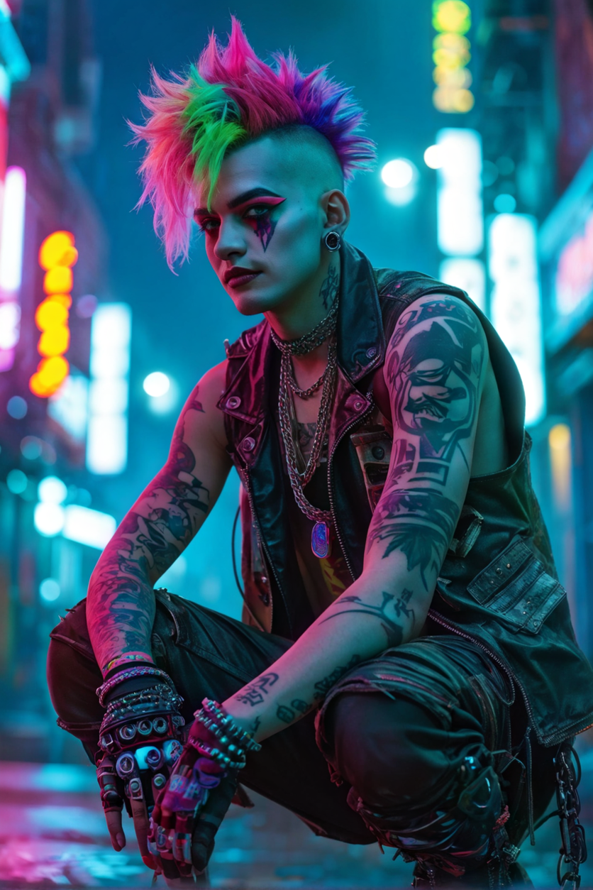 Cyberpunk gang member with clown makeup by Michael Lausier - Playground