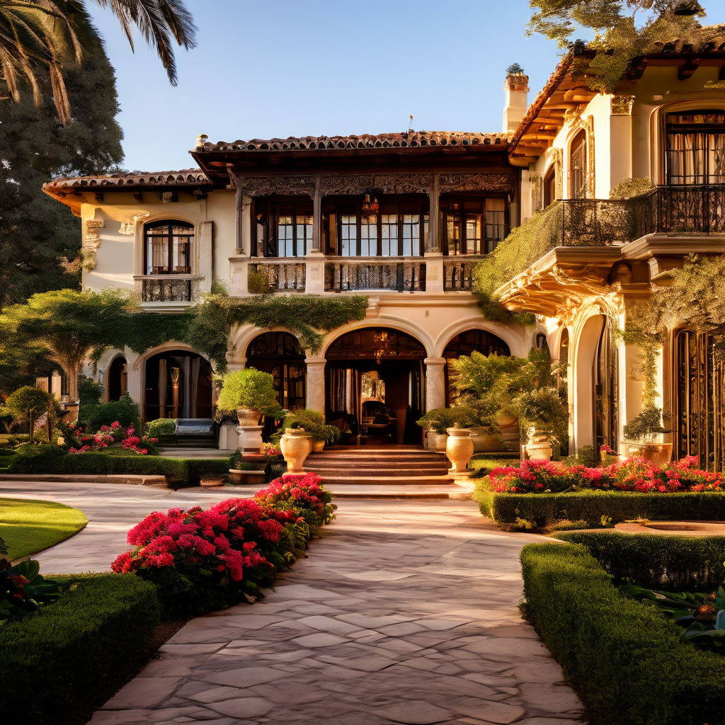 A beautiful old spanish mansion exterior at golden hour by Bhuvan ...