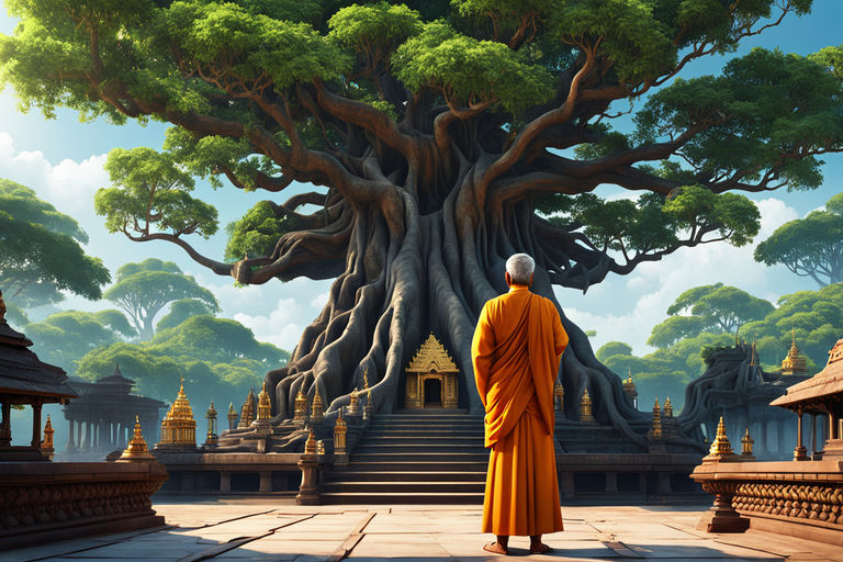 There is a big platform around a big banyan tree. On top of ... by ...