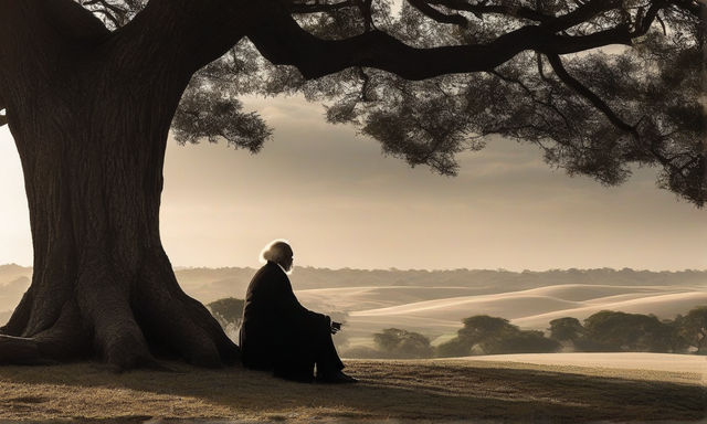 Old Man Under the Tree:** A serene image of an old man seate... by Elv ...