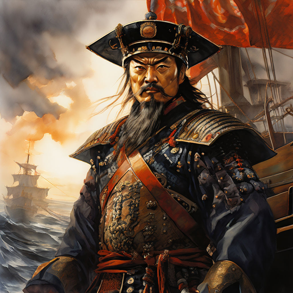 Admiral Yi Sun-shin stands commanding the deck of his flagsh... by 홍차의맛 ...