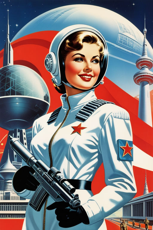 A sovietwave album cover showing a happy female cosmonaut in... by Ian ...