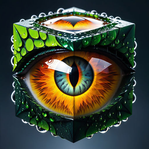 A cube shaped dragon eye with rain droplets by james hill - Playground