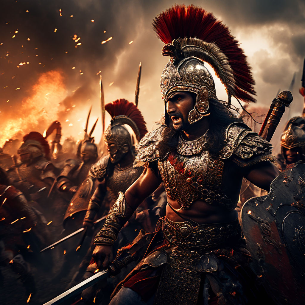 Battle scene featuring well-built mythological soldiers from... by sri ...