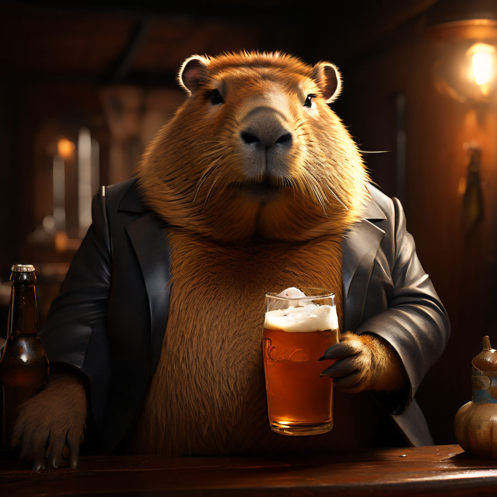 Fat capybara with beer in hand by Pondzik Pondzik - Playground