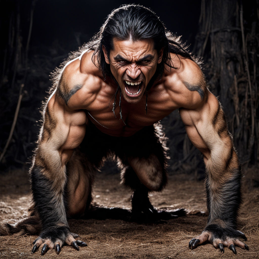 Native american male turning into partial werewolf with cani... by ...