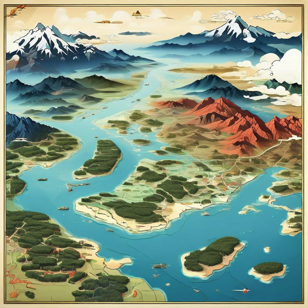 Realistically depicted flat map of East Asia including Uzbek... by 이원구 ...