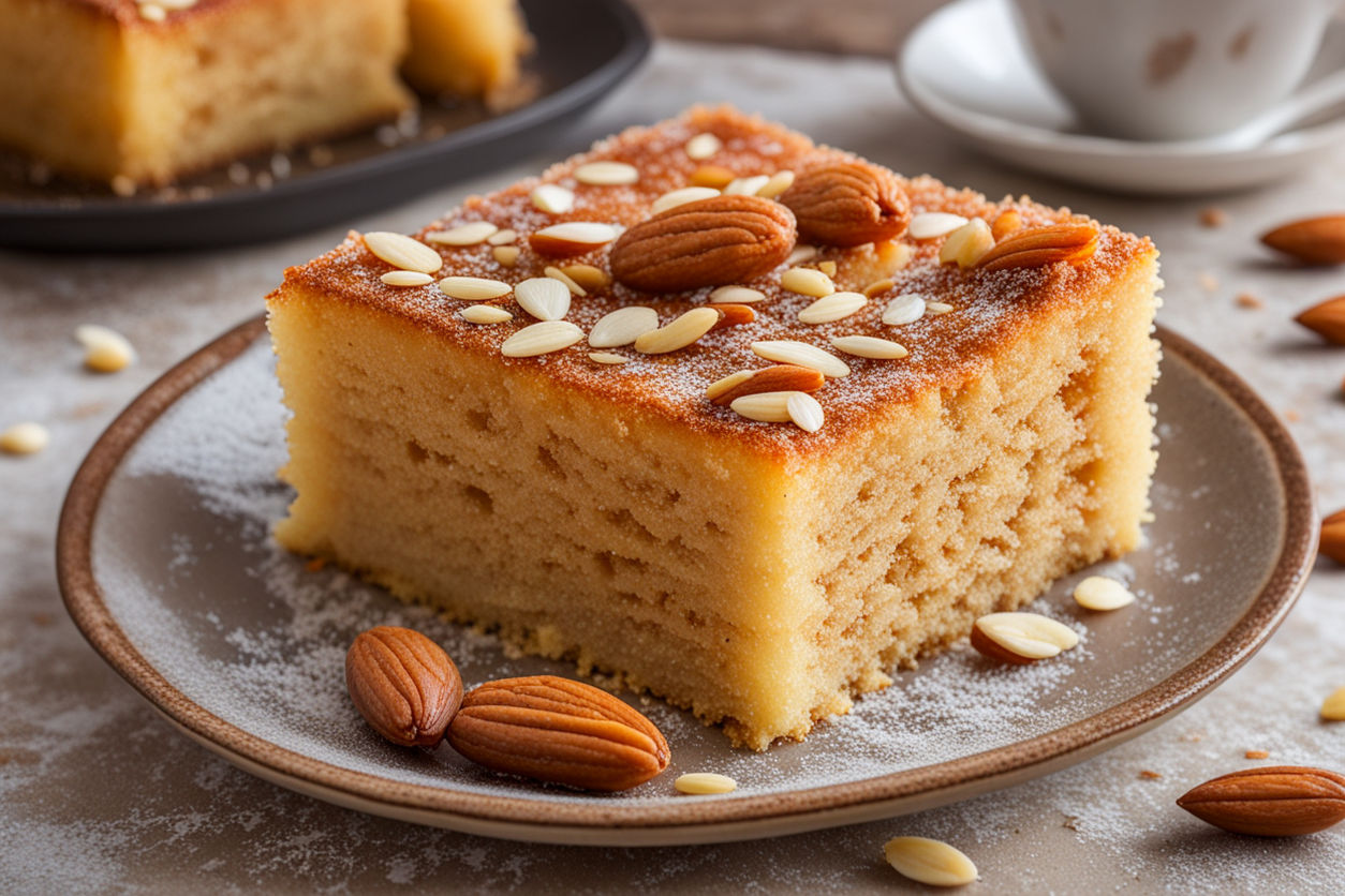 Egyptian Basbousa a semolina cake soaked in syrup by Rabia Yousaf ...
