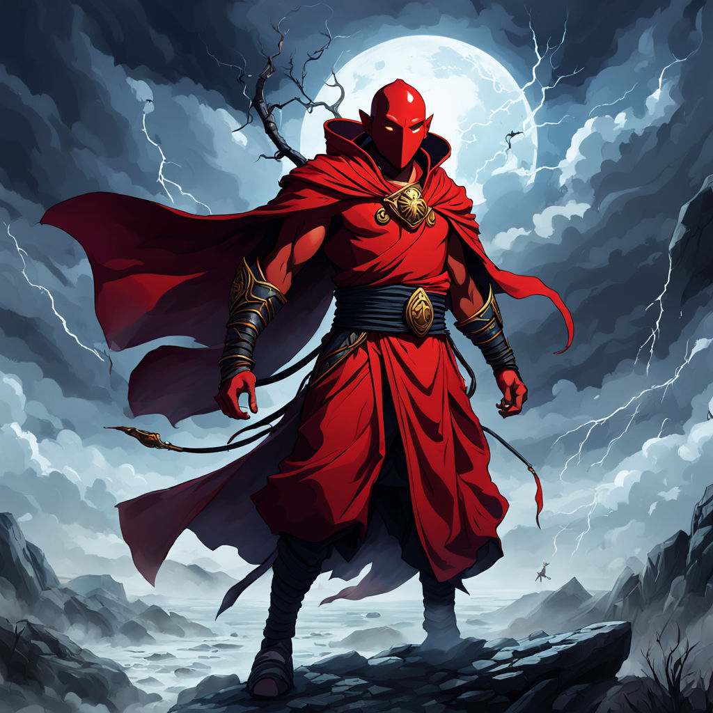 Cartoon RPG concept art of a red monk by Neilton Mendes - Playground